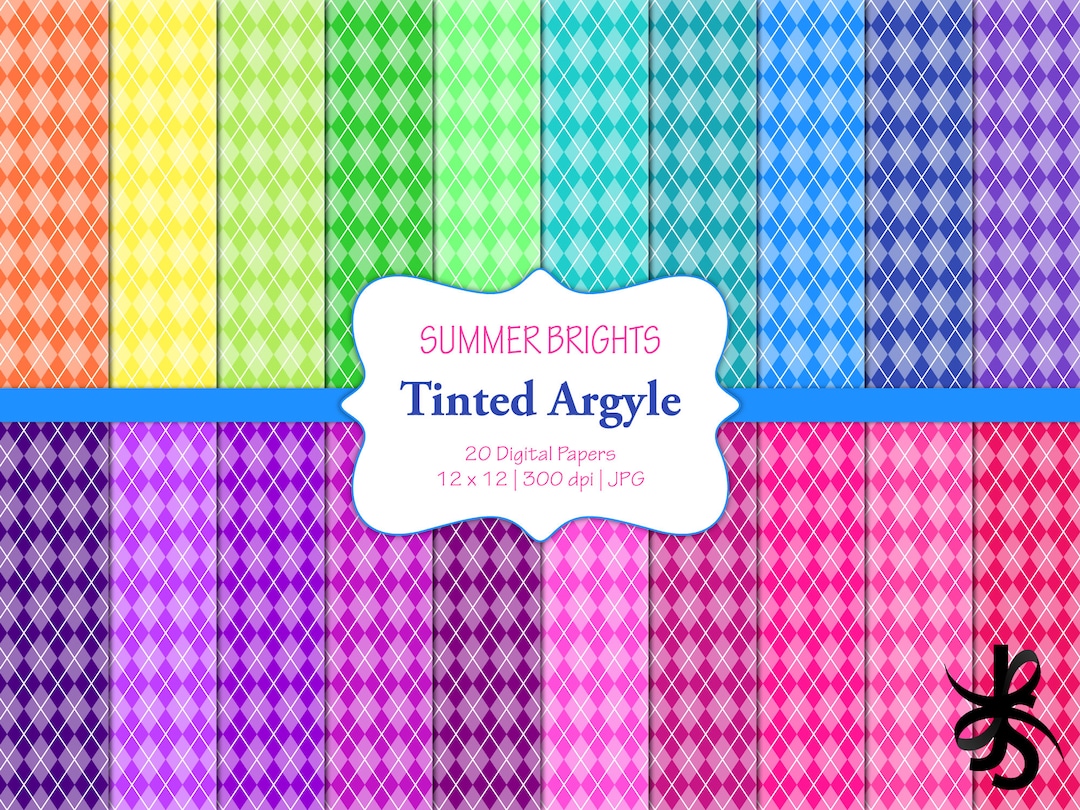 Tinted Argyle-summer Bright Colors-digital Scrapbook Papers-commercial ...