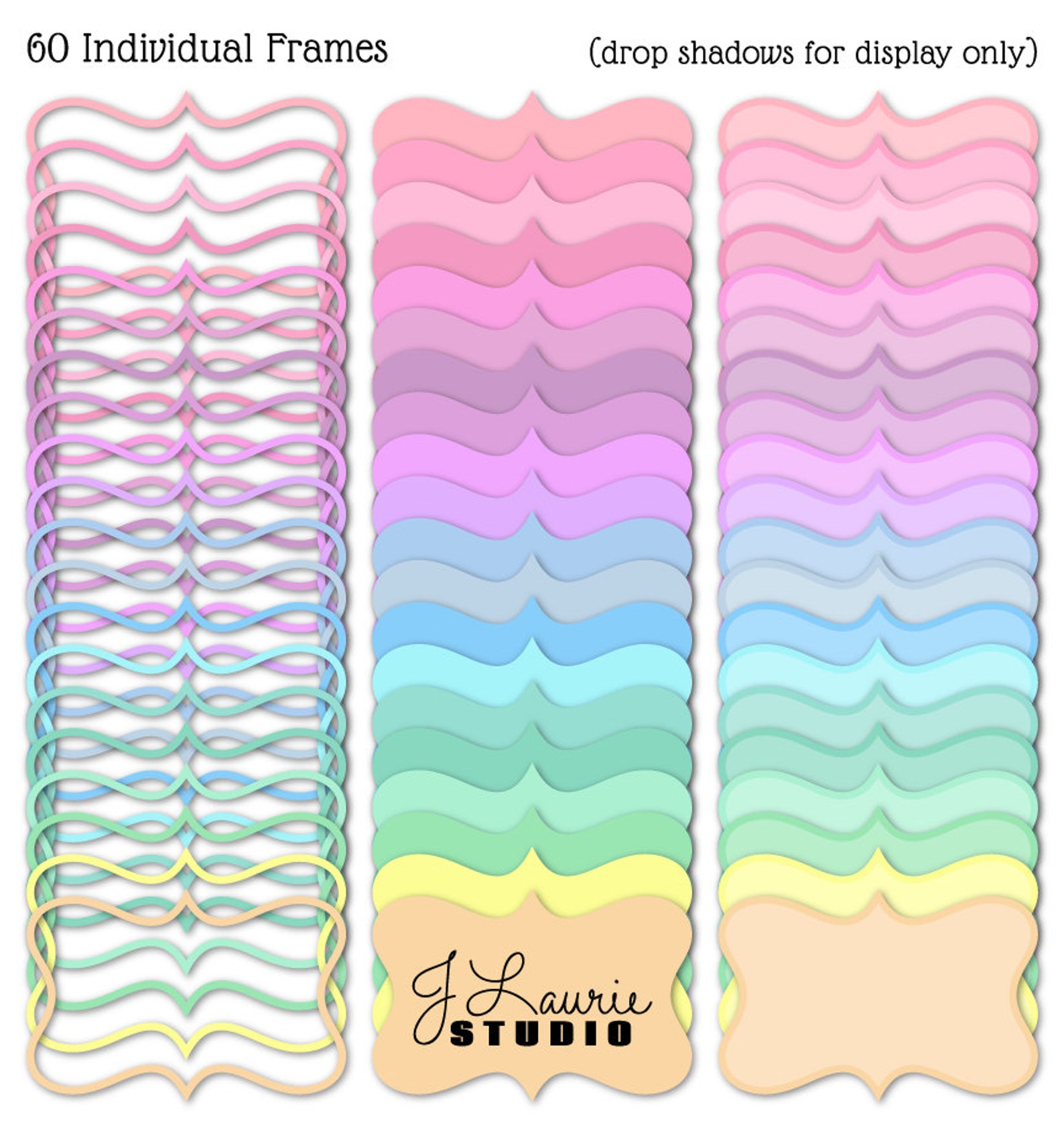 Digital Clipart Frames-pretty Pastels-frames-text | Etsy