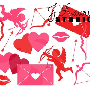 Digital Clipart-valentine Clip Art-cupid-bow and Arrow-hearts-kisses ...