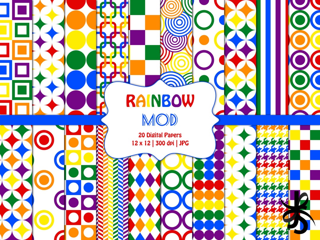 Mod Rainbow-digital Scrapbook Papers-commercial Use-modern-retro ...