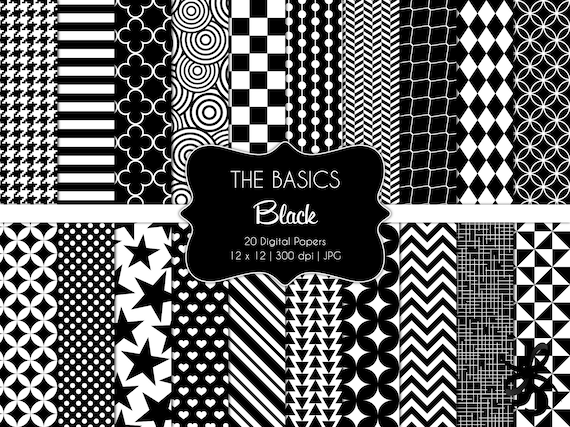 The Basics-black and White Patterns-digital Scrapbook | Etsy