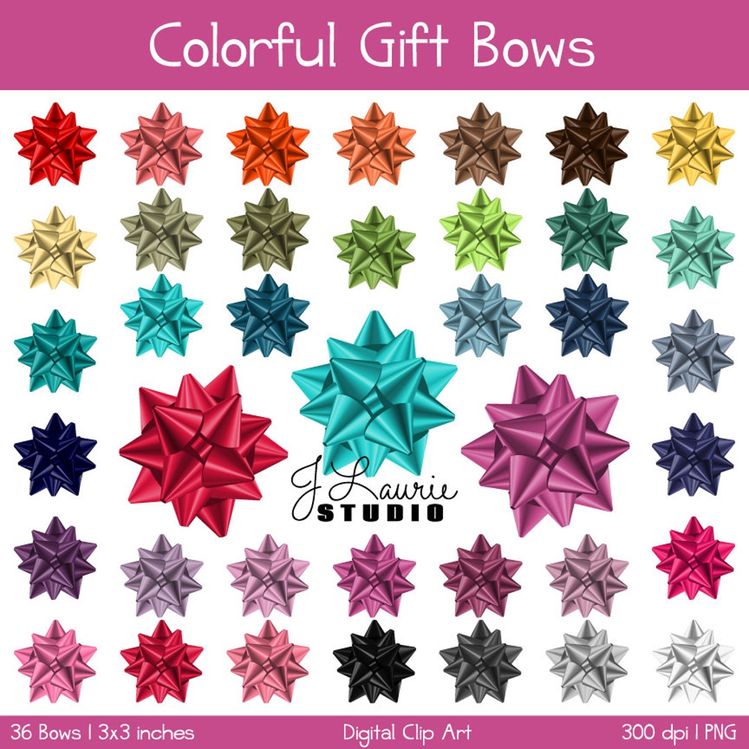 Colorful Gift Bows Clipart: Shiny Bow Graphics (digital Download) - Etsy