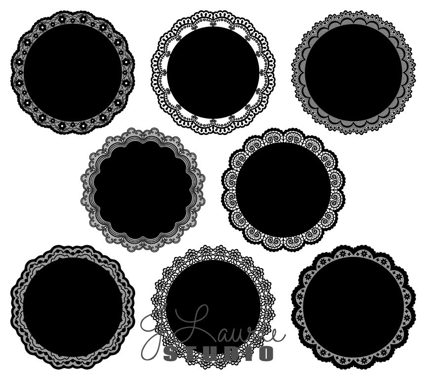 Digital Clipart Frames-Lace-Circles-Doilies-Round | Etsy