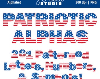 Patriotic Alphabet Clipart: American Flag Letters, Numbers, Symbols ...