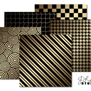 The Basics-black and Gold-patterns-digital Scrapbook Papers-commercial ...