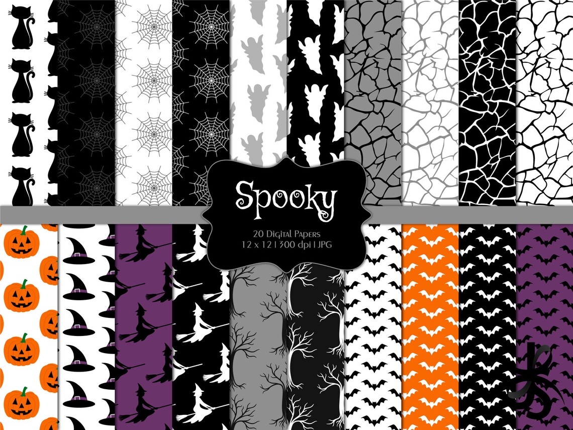 Spooky-Halloween Digital Scrapbook Papers-Commercial | Etsy