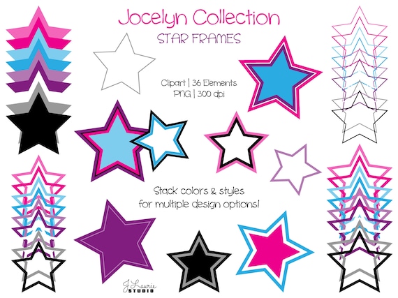 Jocelyn Collection-rockstar Girl-star Frames-digital Clipart - Etsy