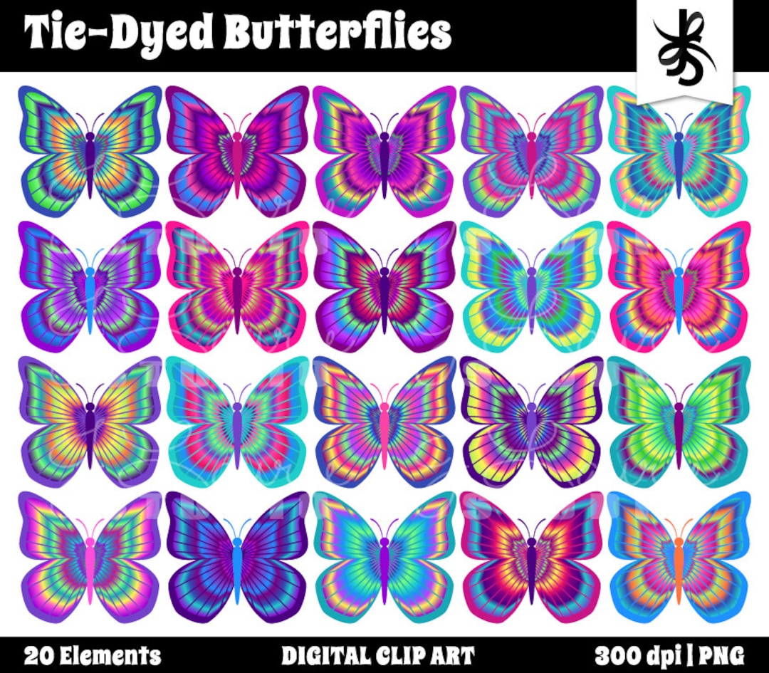 Digital Clipart Butterflies-tie-dye Butterflies-tie-dyed Clip Art ...