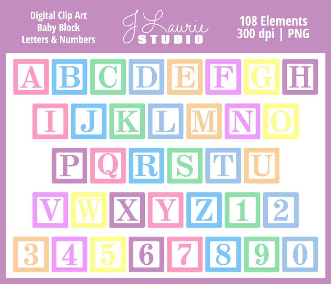 Baby Block Digital Clipart-alphabet-letters-shower-pastel-numbers ...
