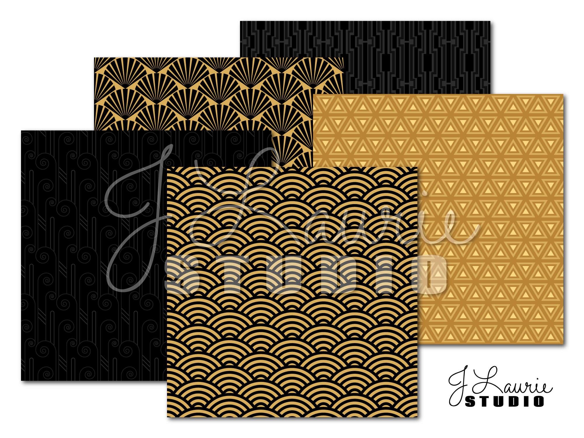 Art Deco-black and Gold-digital Scrapbook Papers-commercial Use ...