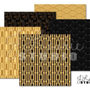 Art Deco-black and Gold-digital Scrapbook Papers-commercial Use ...