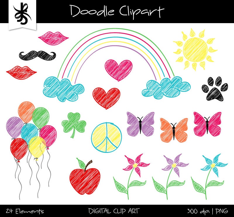 Digital Doodle Clipart-Scribble Graphics-Doodle | Etsy