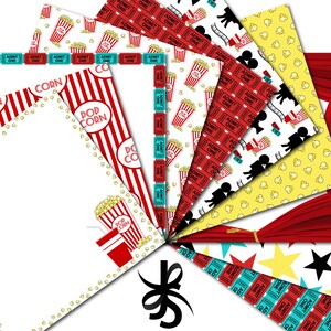 Movie Night-digital Scrapbook Papers-commercial Use-popcorn-theatre ...