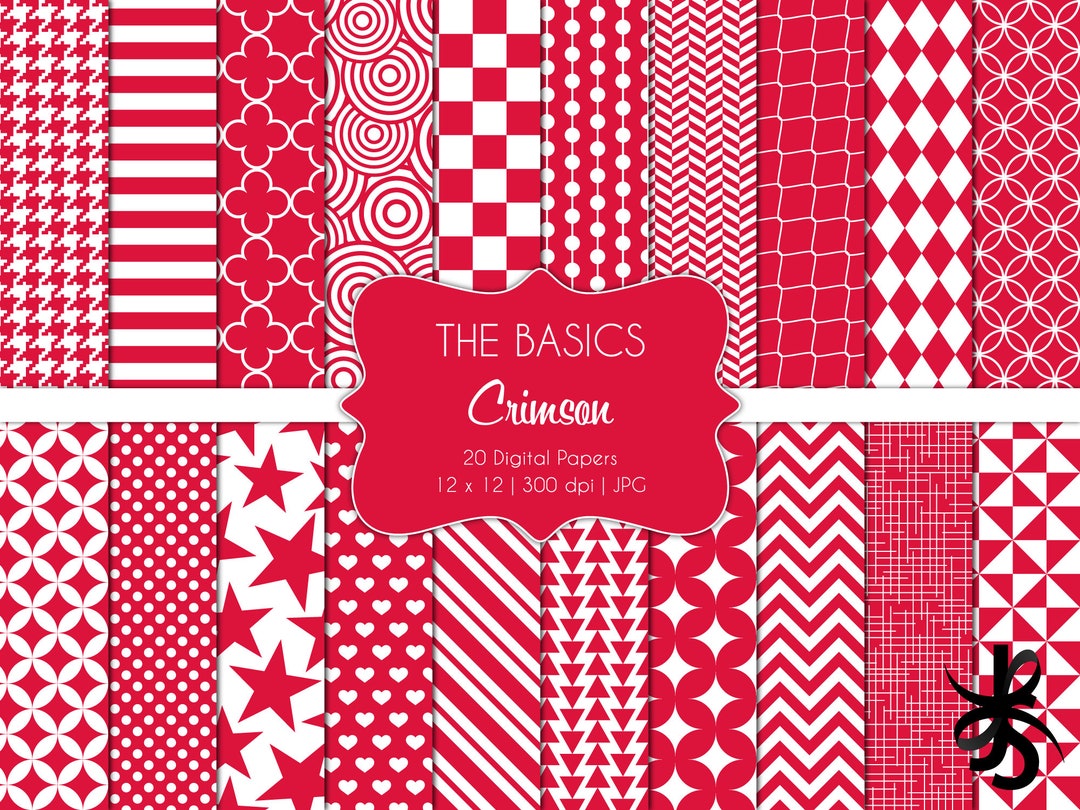 The Basics-crimson Patterns-digital Scrapbook Papers-commercial Use-red ...