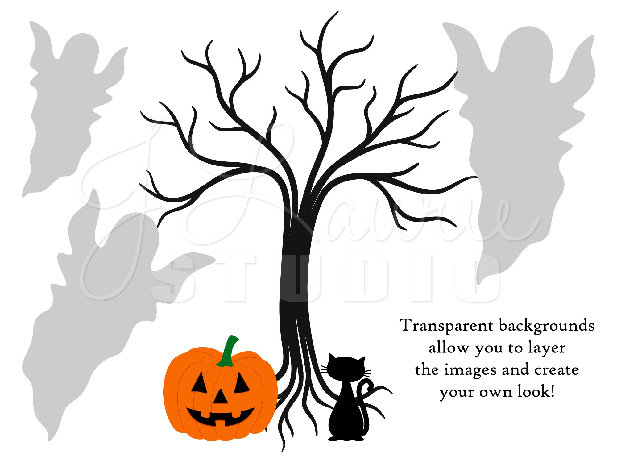 Halloween Clip Art-digital Clipart-commercial Use-witch-bat-jack O ...