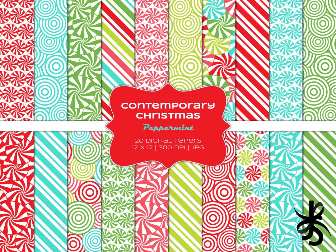 Peppermint-contemporary Christmas-digital Scrapbook Papers-commercial ...