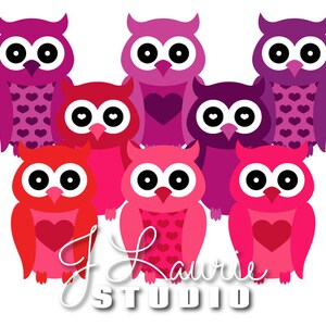 Digital Clipart Hearts-valentine Owls-digital Owls-valentines Clipart ...