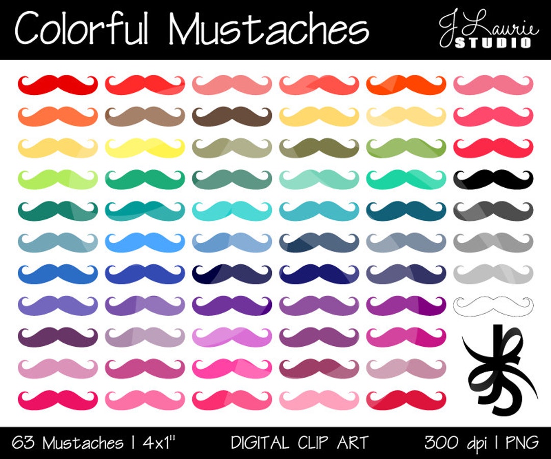 Digital Clipart Mustaches-colorful Mustaches-bright Colors-rainbow Pack ...