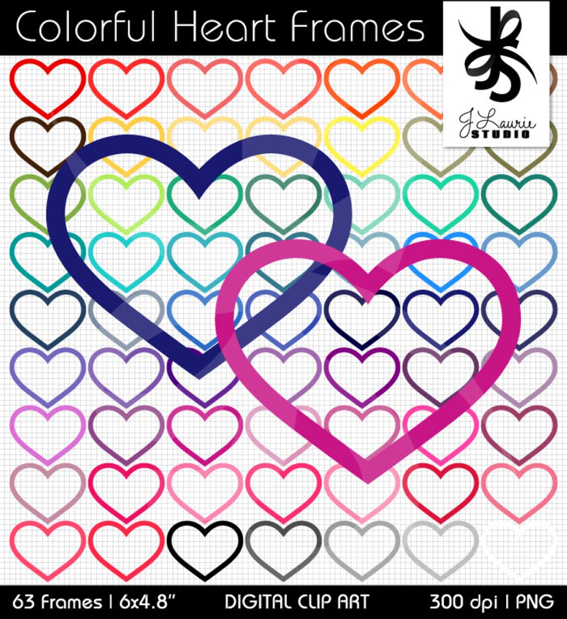 Digital Clipart-63 Colorful Heart Frames-rainbow-bright - Etsy