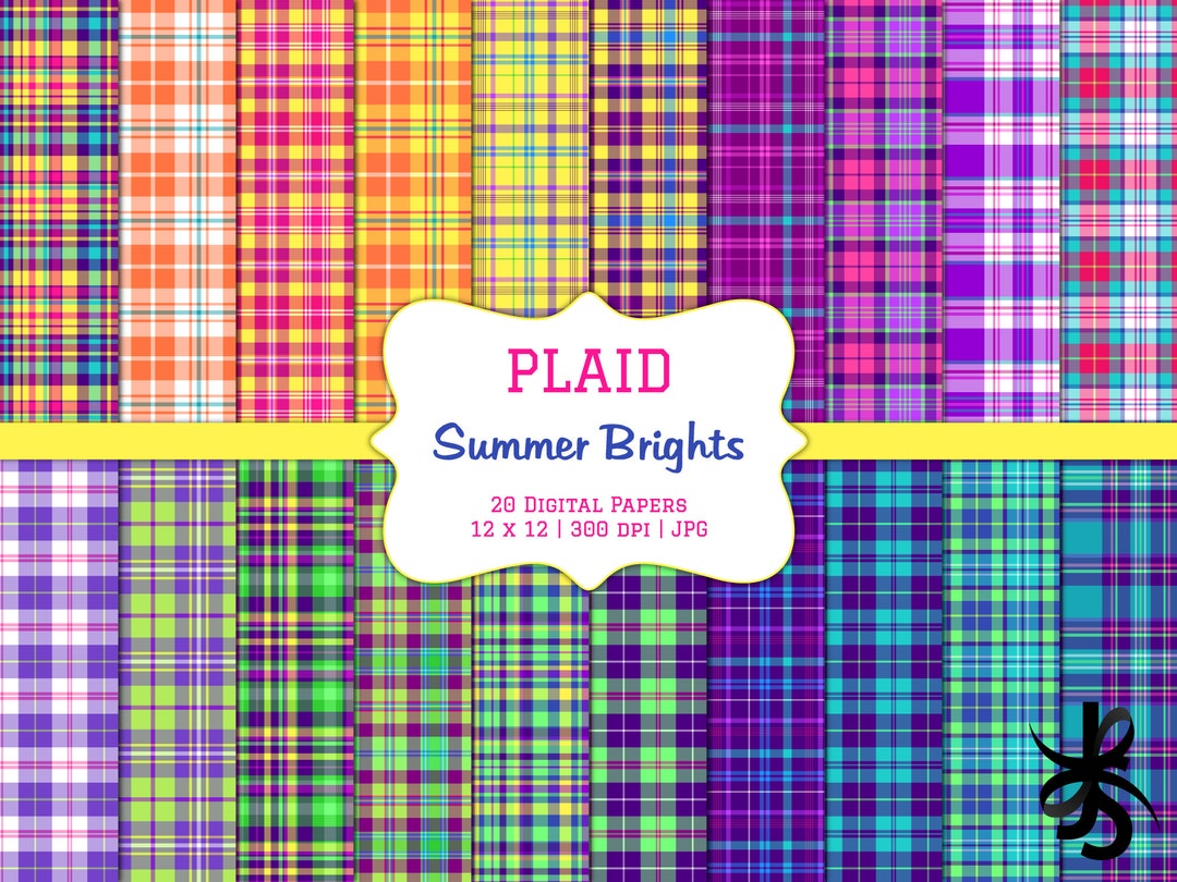 Plaid-summer Bright Colors-digital Scrapbook Papers-commercial Use ...