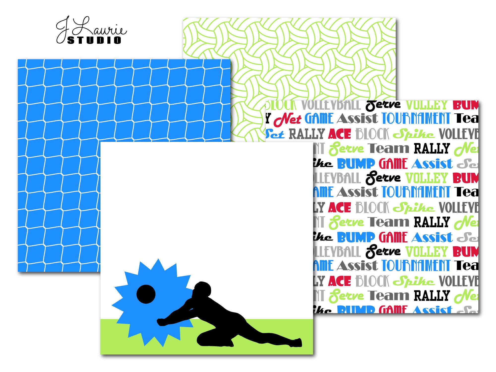 Volleyball-digital Scrapbook Papers-commercial Use-school | Etsy