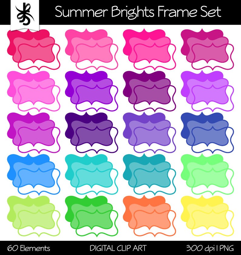 Digital Clipart Frames-Summer Brights Frames-Text | Etsy
