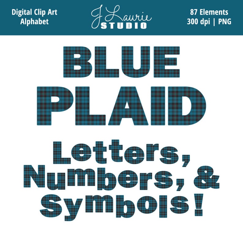 Digital Alphabet Letters Clipart-Blue Plaid-School | Etsy