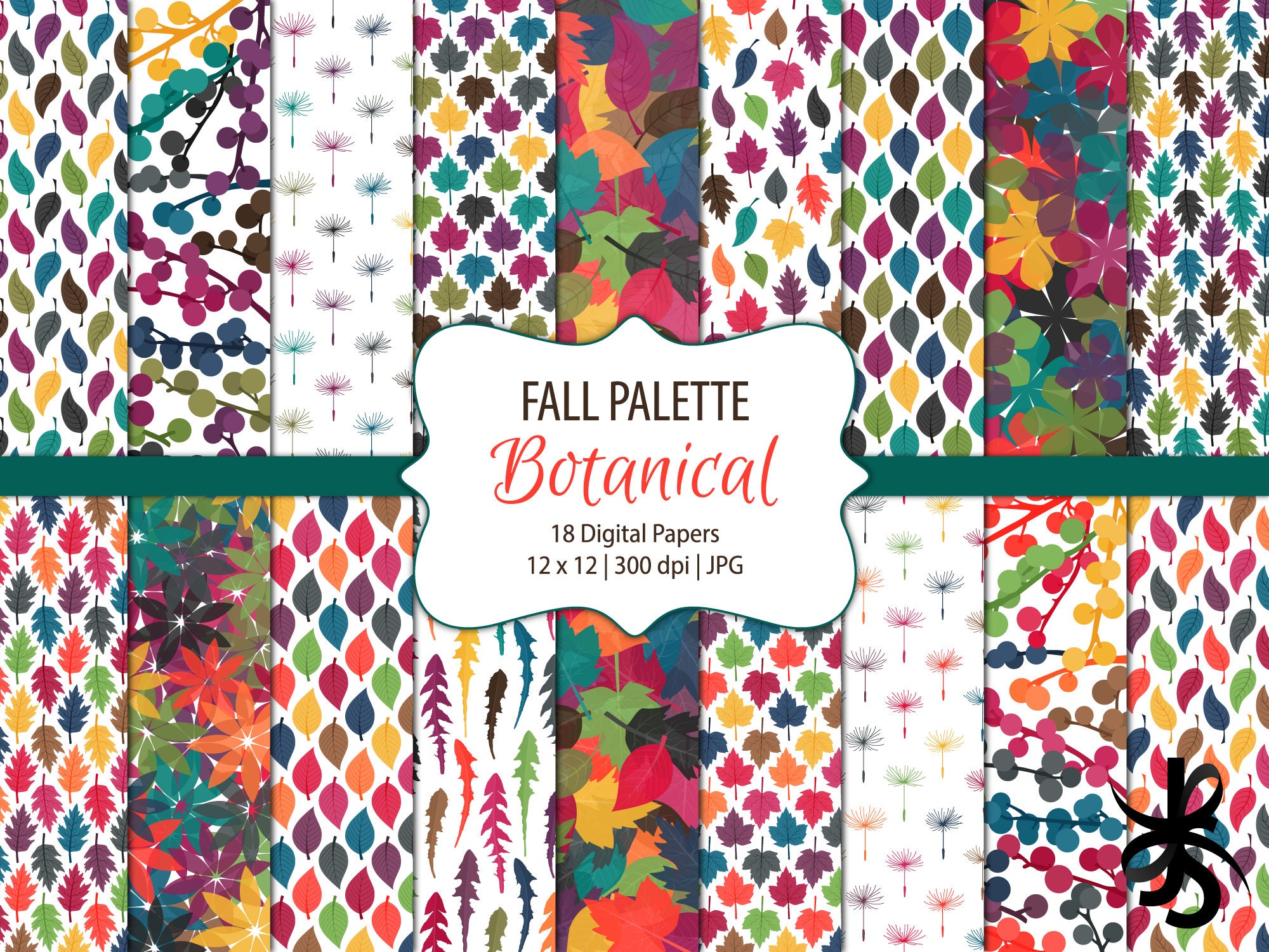 Botanical-fall Colors-digital Scrapbook Papers-commercial - Etsy