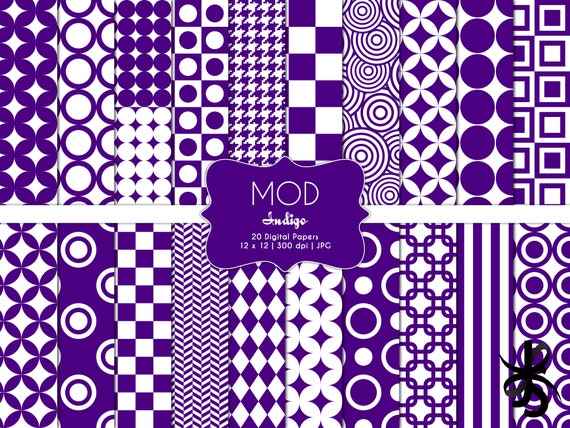 Mod Patterns-indigo Blue-digital Scrapbook Papers-commercial | Etsy