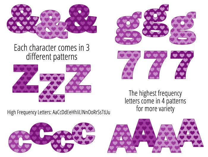 Digital Alphabet Letters Clipart-purple Heart | Etsy
