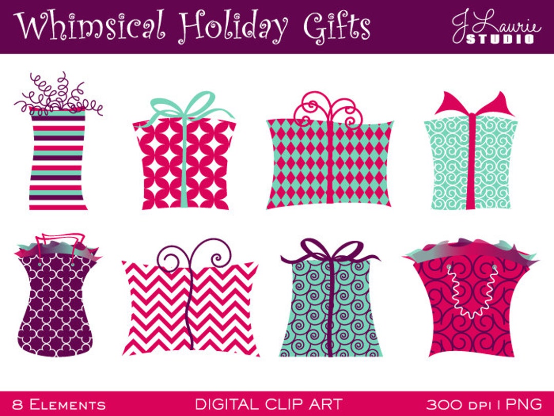 Digital Clipart-whimsical Holiday Gifts-holiday Presents-christmas ...