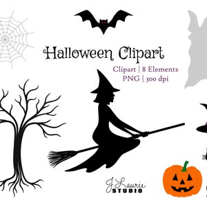 Halloween Clip Art-digital Clipart-commercial Use-witch-bat-jack O ...