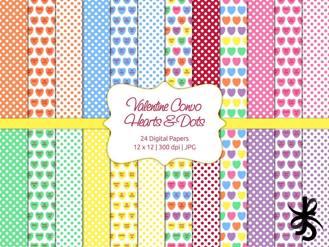Valentine Conversation Hearts-polka Dots-digital Scrapbook Papers ...