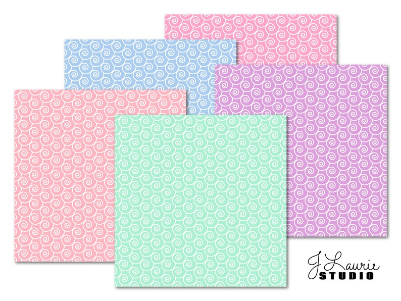 Pastel Swirls-digital Scrapbook Papers-commercial Use-spirals-baby ...