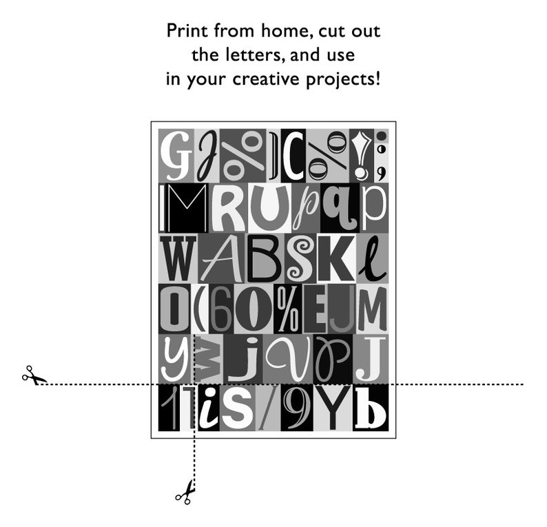 Digital Collage Sheet-printable Magazine Cutout Alphabet-greyscale ...
