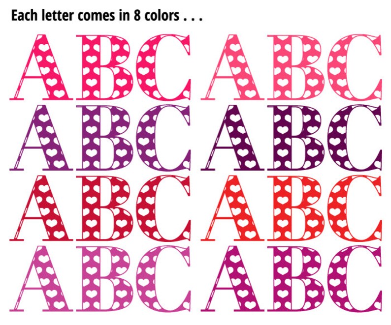 Digital Alphabet Letters Clipart-valentine Hearts Alpha - Etsy