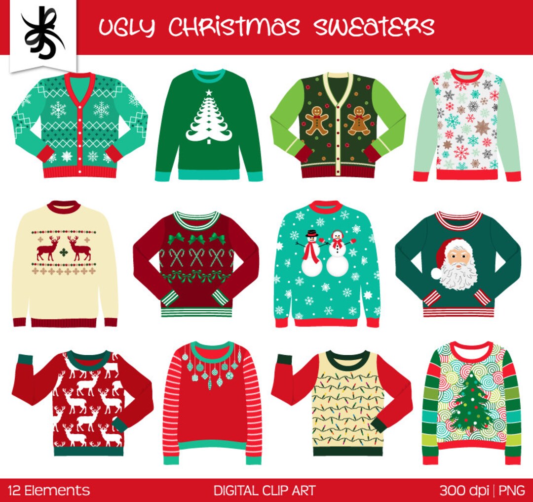 Ugly Christmas Sweater Clipart-commercial Use-digital Clip Art Clothes ...