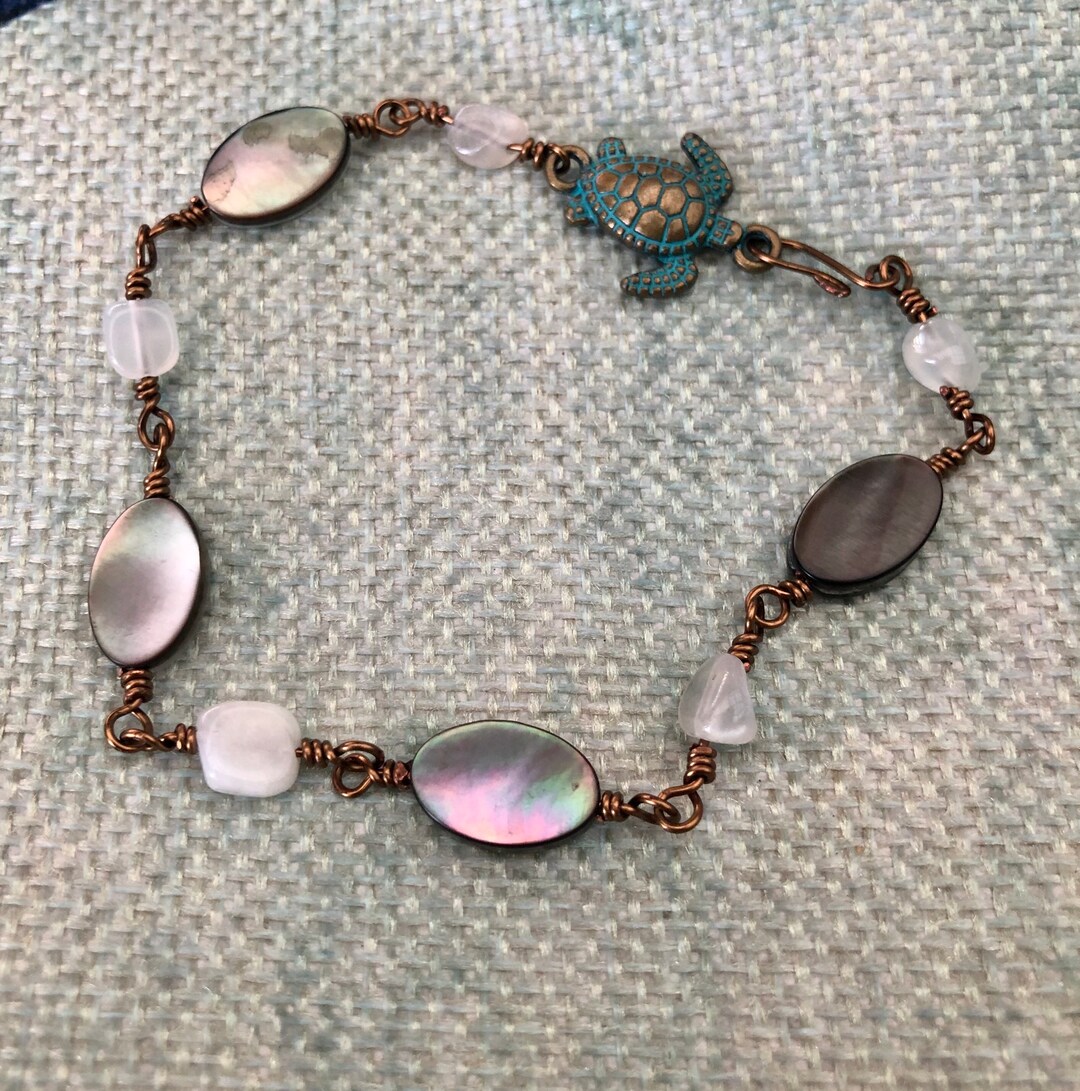Abalone Sea Turtle Bracelet, Bronze Wire Wrapped Bracelet Sea Turtle ...