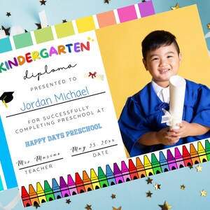 Kindergarten Graduation Diploma Photo Certificate, Editable Teacher ...