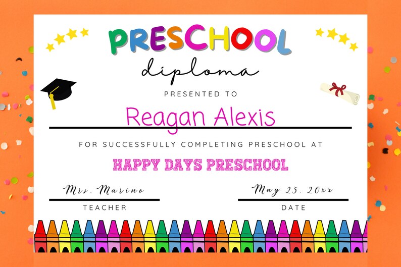 Preschool Graduation Diploma Certificate, Editable Teacher Resources ...