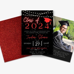 Black & Red Graduation Invite | Grad Announcement | Grad Party ...