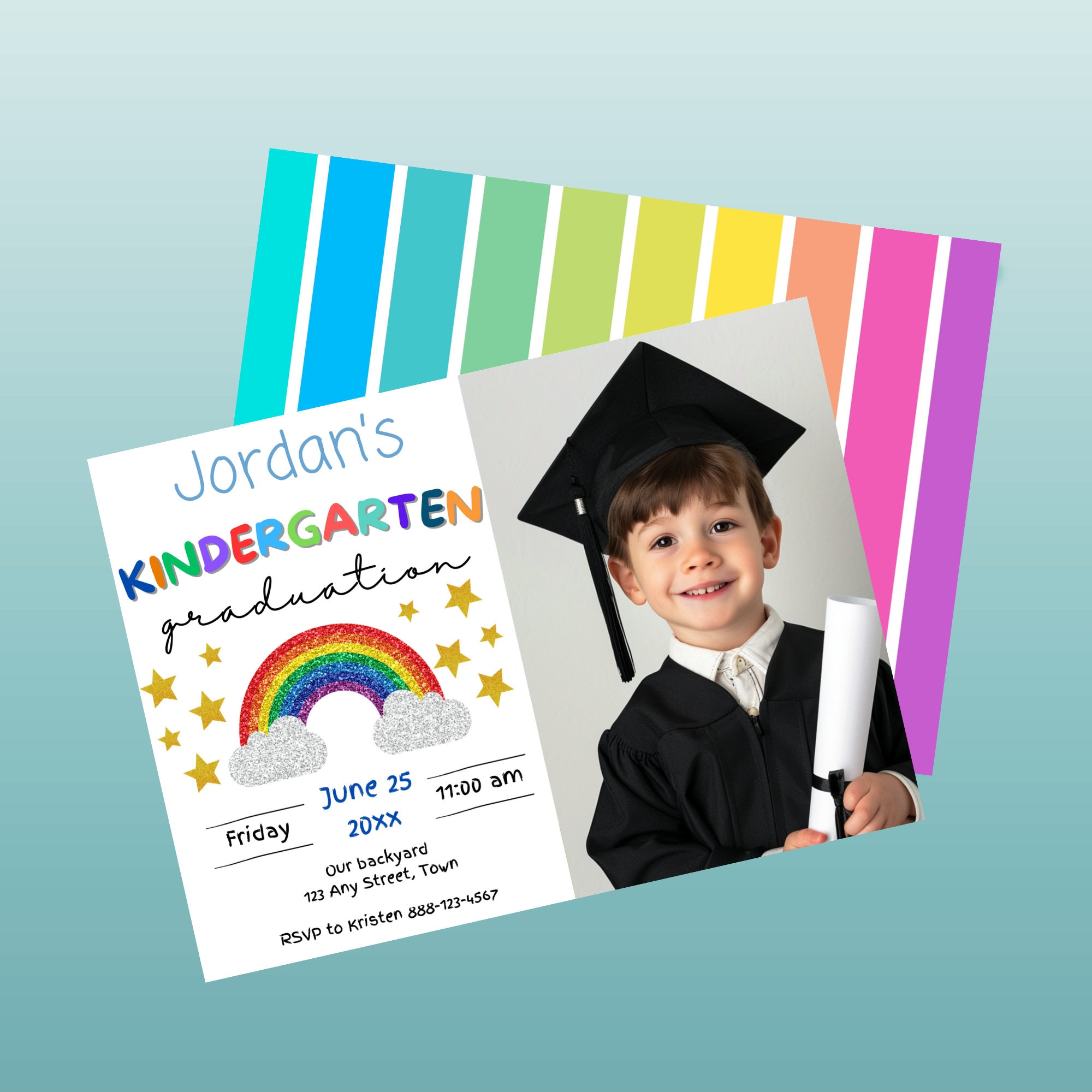 Kindergarten Graduation Party Photo Invitation | School Ceremony | Boy ...