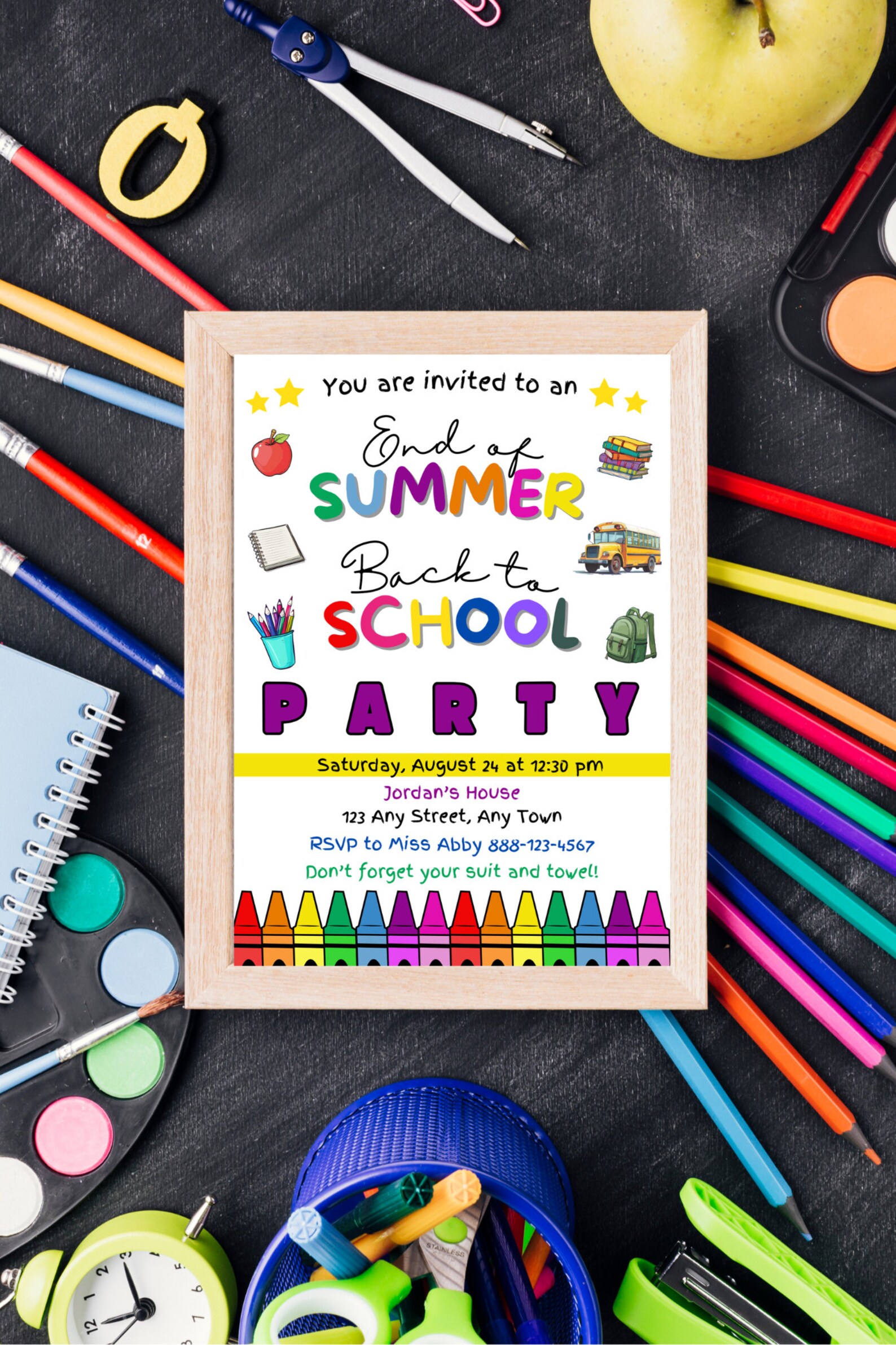 End of Summer Back to School Bash Party Invitation, Goodbye Summer ...