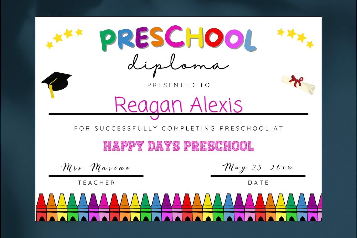 Preschool Graduation Diploma Certificate, Editable Teacher Resources ...