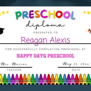 Preschool Graduation Diploma Certificate, Editable Teacher Resources ...