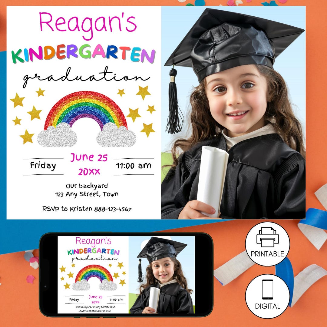 Kindergarten Graduation Party Photo Invitation | School Ceremony ...