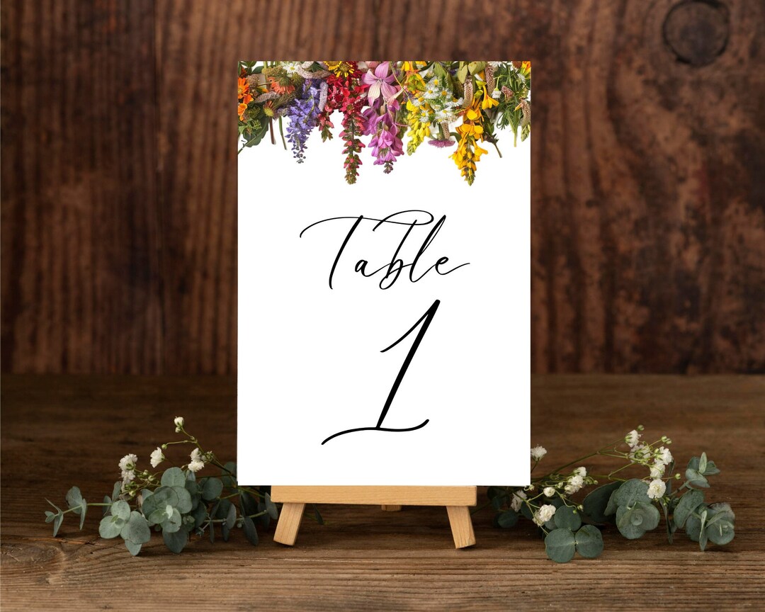 Floral Wildflower Wedding Table Number Card Template, Botanical ...