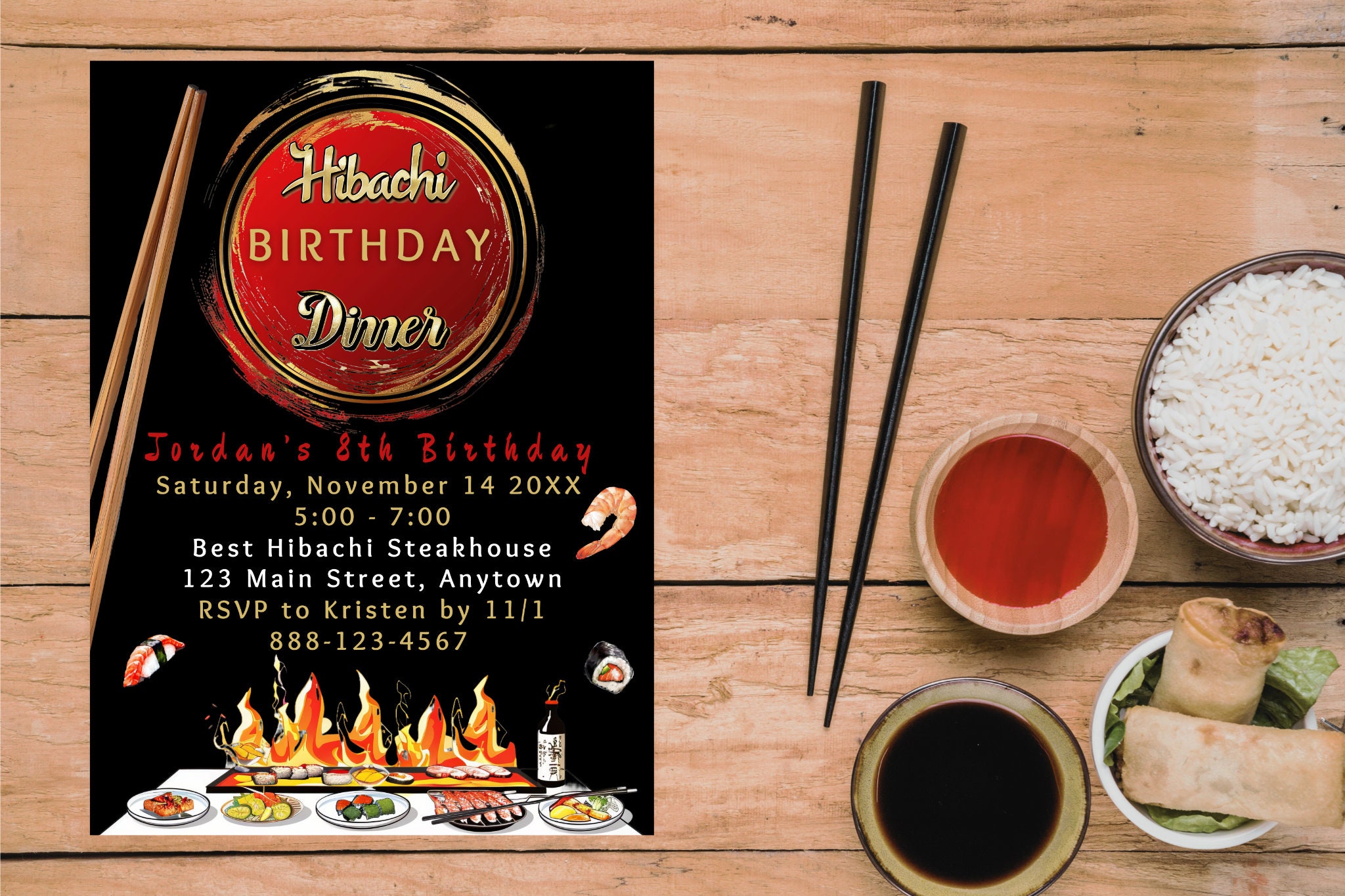 Hibachi Birthday Party Invitation Template, Instant Download, Sushi ...