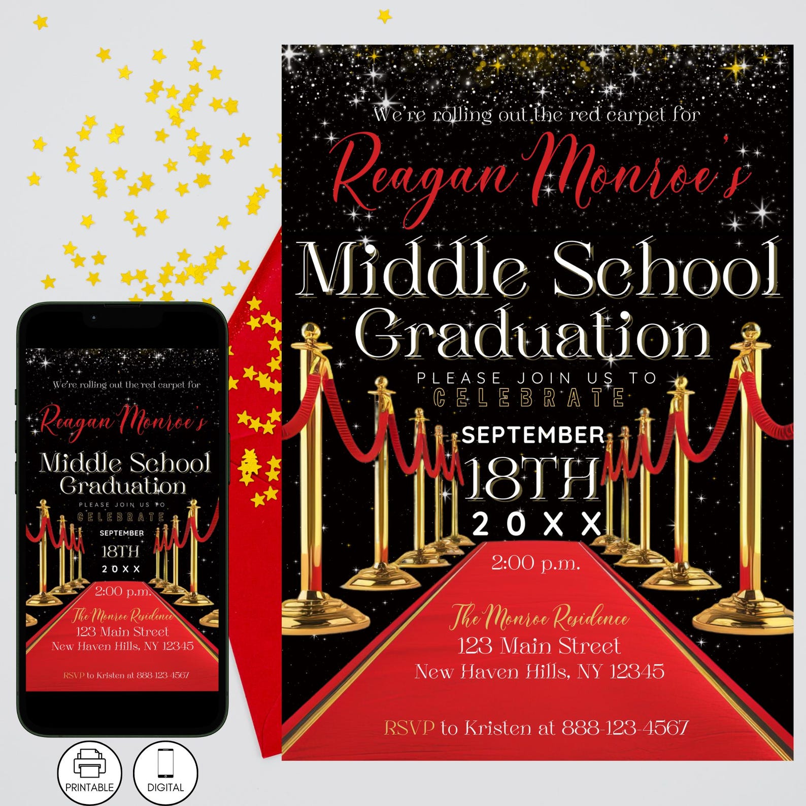 Middle School Graduation Invitation | Grad Announcement Invite ...