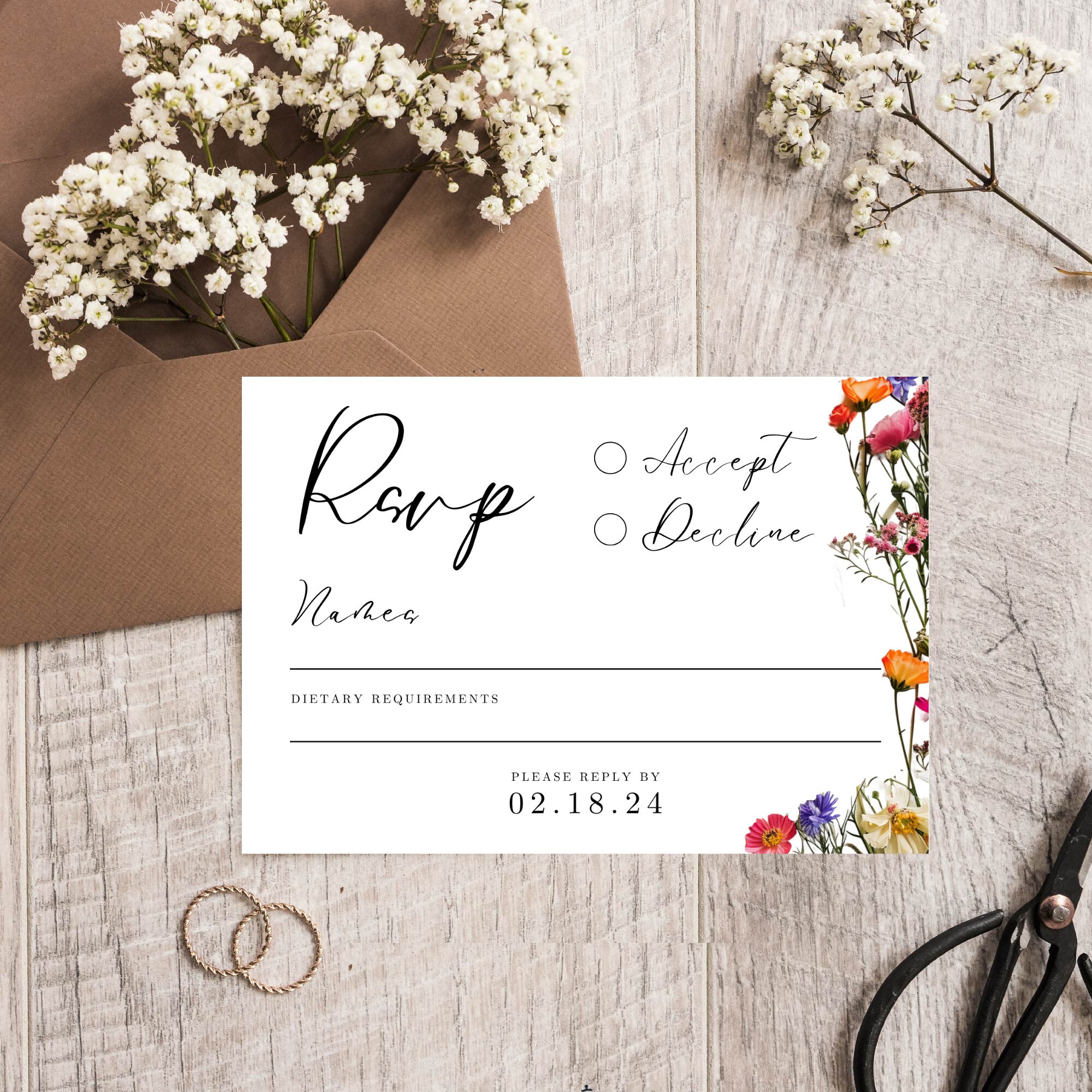 Wildflower Rsvp Postcard Template Editable Attendance Printable Rsvp ...